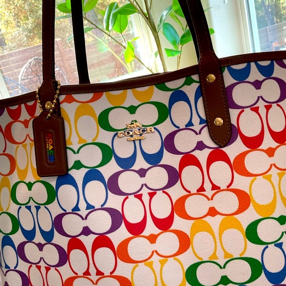 Coach | Bags | Coach Reversible City Tote Bag Rainbow Signature Canvas | Poshmark